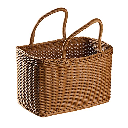 LIOOBO Big Picnic Basket with Handle, Plastic Baskets for Gifts Empty, Woven Imitation Rattan Baskets, Gift Storage Basket for Camping, Birthday, Wedding,Picnic, Party