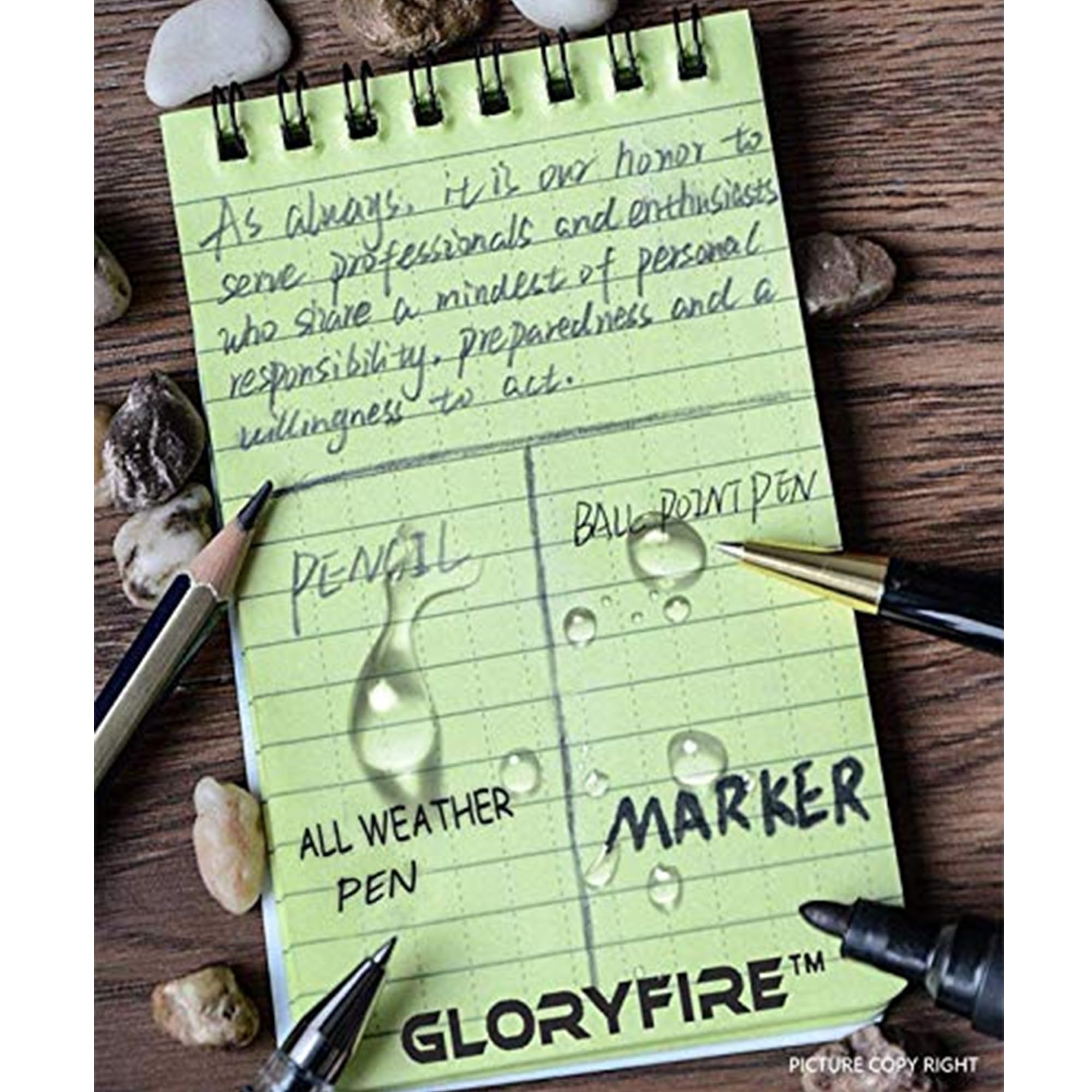 GLORYFIRE Waterproof Notebook All Weather Shower Pocket Tactical Notepad with Cover Steno Pad Memo Book (black 5pcs)