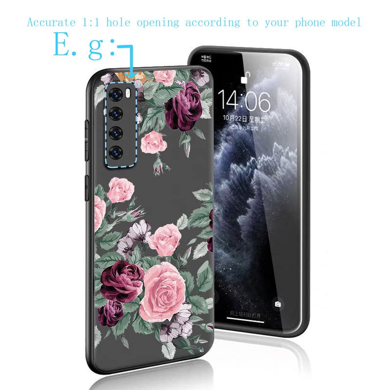 Ikiiqii Cover for Gigaset GS5 Pro (6.30") case Shell Soft Silicone TPU Black Phone Protective Cases + 9H Hardness HD Tempered Glass Screen Protector Film Protection -Pink, red Rose