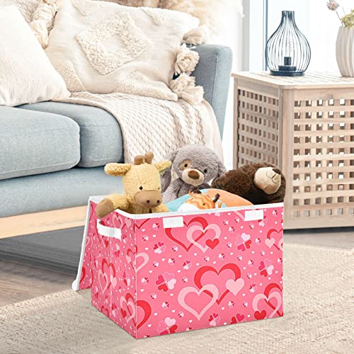 Romantic Hearts Large Storage Bins with Lid Collapsible Storage Bin Storage Basket Foldable Fabric Storage Boxes for Home Office