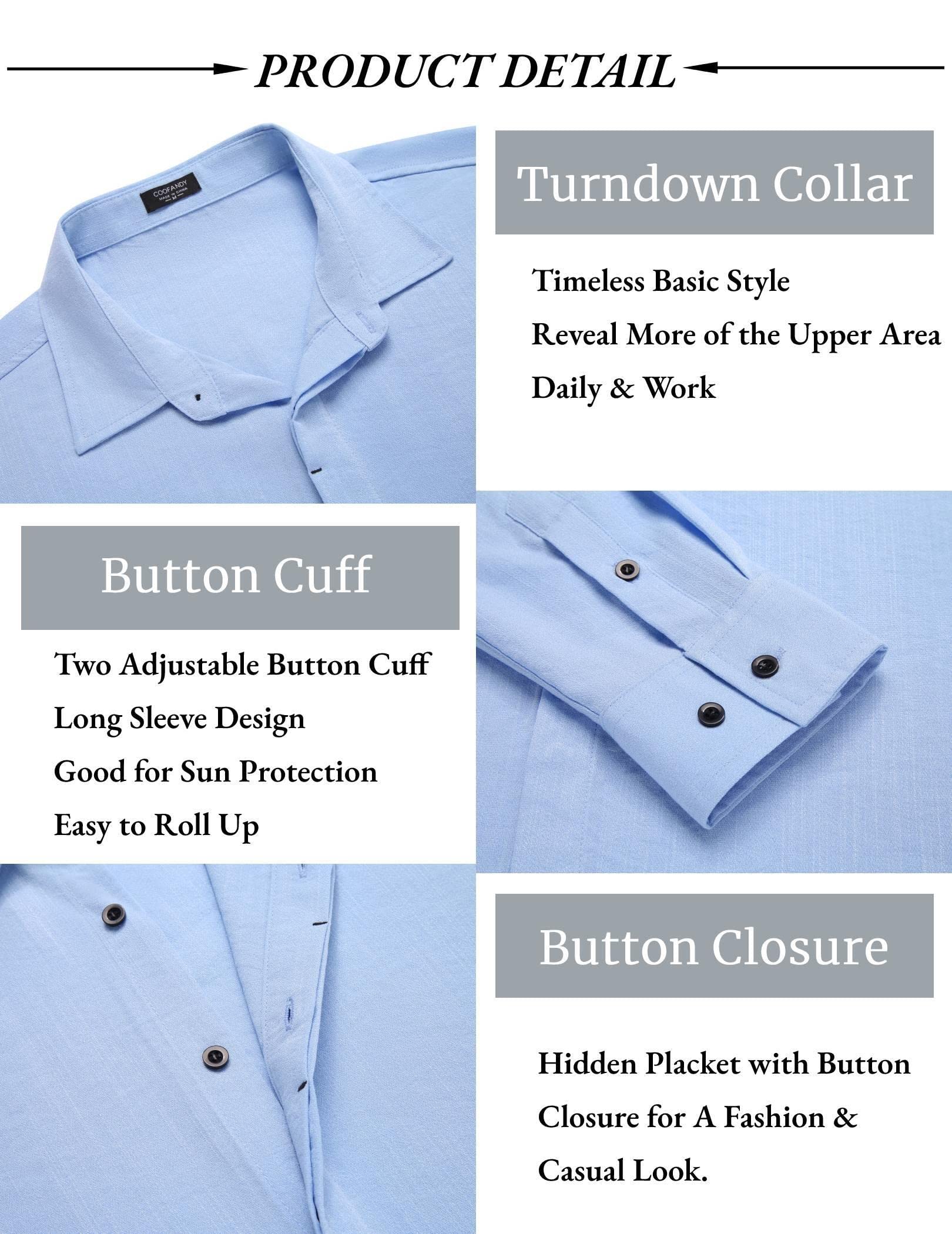 COOFANDY Men's Summer Beach Vacation Shirt Long Sleeve Shirt Business Work Shirts Clear Blue