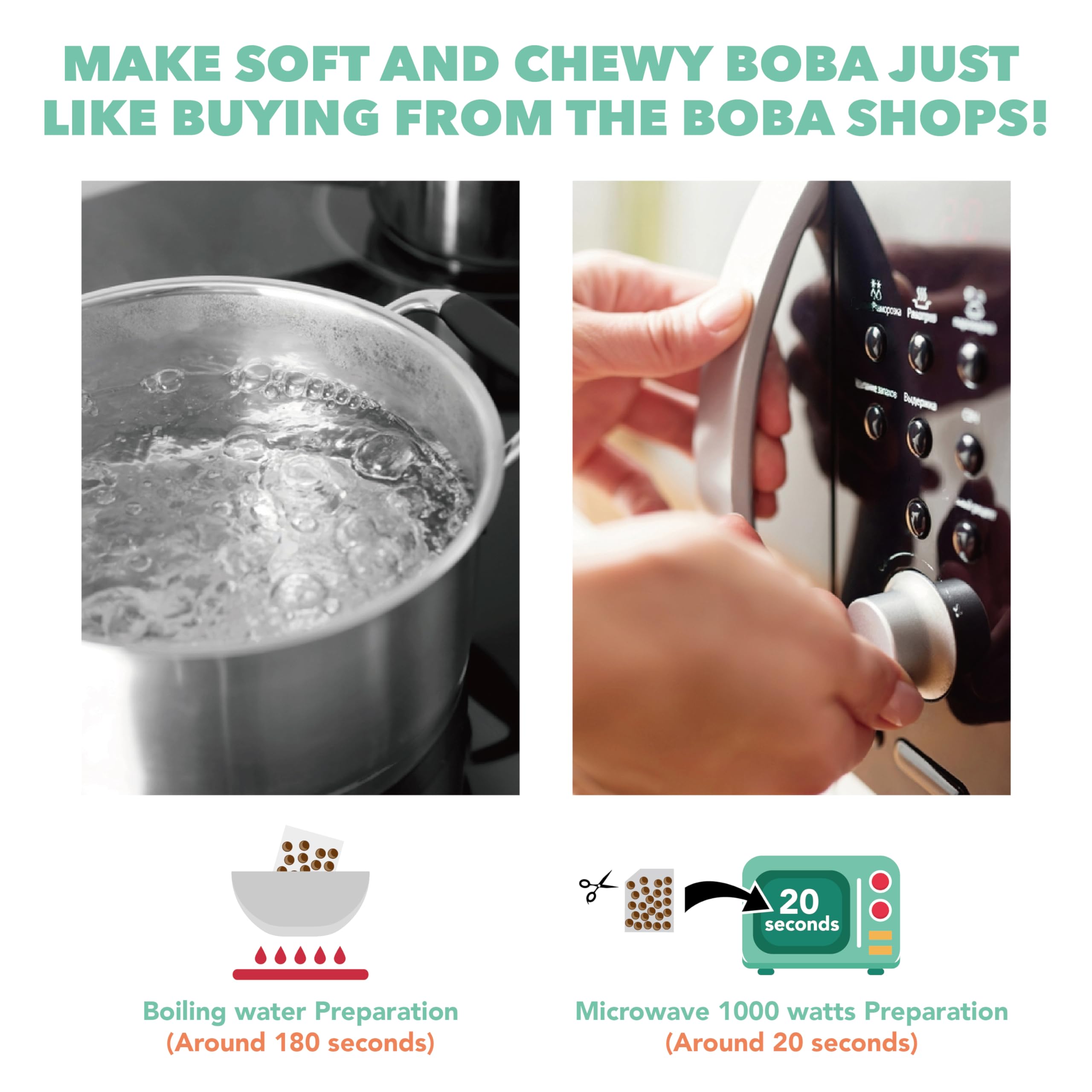 J WAY BOBA NOW Authentic Instant Tapioca Boba Pearls for Milk Tea, Smoothies and Desserts, Brown Sugar Flavor (Ready in Just 20 Seconds) - 120 Servings