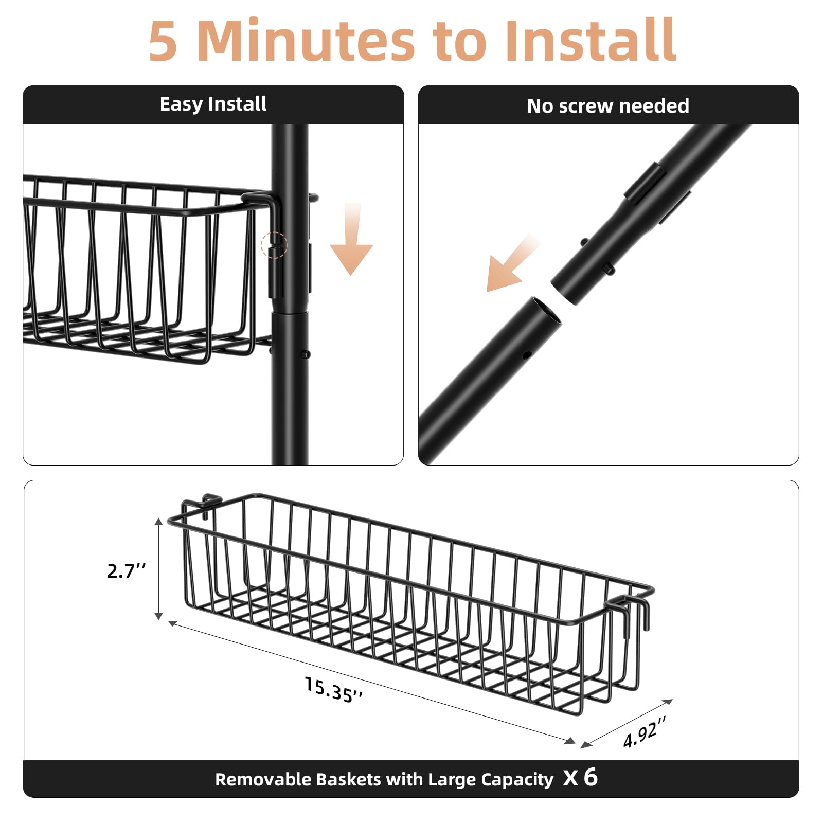 OTTOLIVES 6-Tier Over the Door Pantry Organizer Rack, Door Shelf Organizer with 6 Full Baskets, Heavy-Duty Metal Hanging Storage Door Spice Rack - Storage, Closet, Bathroom, Kitchen