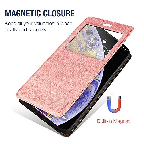 for Gigaset GS195 Case, Wood Grain Leather Case with Card Holder and Window, Magnetic Flip Cover for Gigaset GS195 (6.18”)