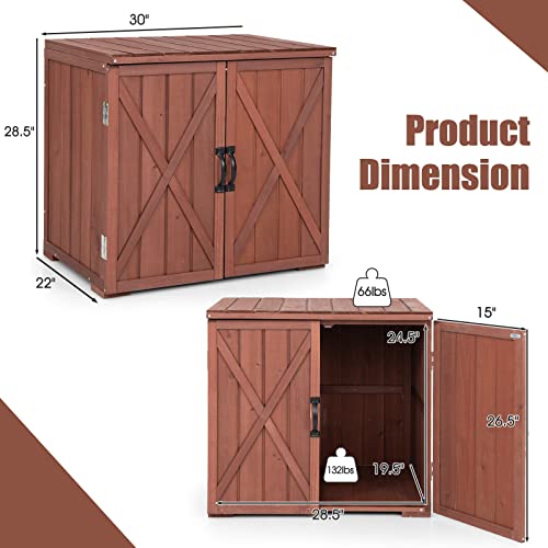 Safstar 30" Wooden Outdoor Storage Shed, Garden Storage Organizer Box W/ Spacious Inner Space & Countertop, Tool Storage Cabinet for Backyard, Garden, Porch, Easy Assembly, 30" x 22" x 28.5" (Brown)
