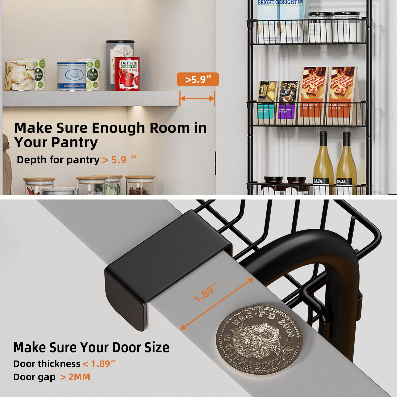 OTTOLIVES 6-Tier Over the Door Pantry Organizer Rack, Door Shelf Organizer with 6 Full Baskets, Heavy-Duty Metal Hanging Storage Door Spice Rack - Storage, Closet, Bathroom, Kitchen