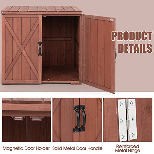 Safstar 30" Wooden Outdoor Storage Shed, Garden Storage Organizer Box W/ Spacious Inner Space & Countertop, Tool Storage Cabinet for Backyard, Garden, Porch, Easy Assembly, 30" x 22" x 28.5" (Brown)