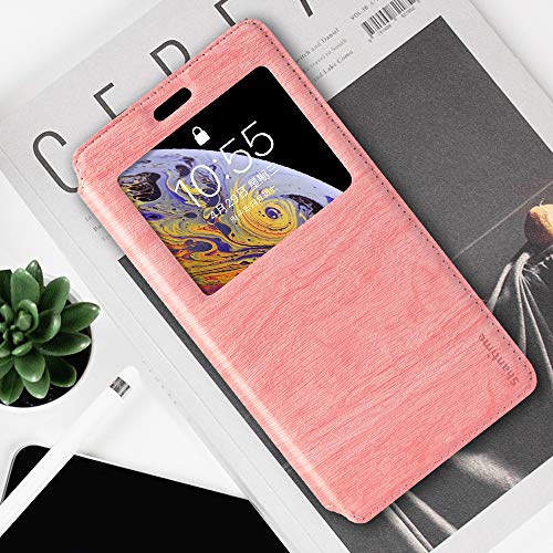for Gigaset GS195 Case, Wood Grain Leather Case with Card Holder and Window, Magnetic Flip Cover for Gigaset GS195 (6.18”)
