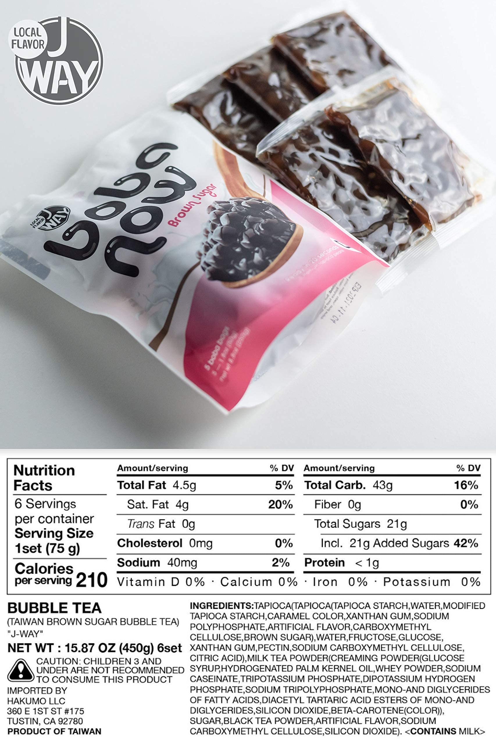 J WAY BOBA NOW Authentic Instant Tapioca Boba Pearls for Milk Tea, Smoothies and Desserts, Brown Sugar Flavor (Ready in Just 20 Seconds) - 120 Servings