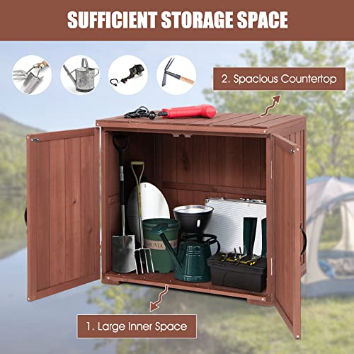 Safstar 30" Wooden Outdoor Storage Shed, Garden Storage Organizer Box W/ Spacious Inner Space & Countertop, Tool Storage Cabinet for Backyard, Garden, Porch, Easy Assembly, 30" x 22" x 28.5" (Brown)
