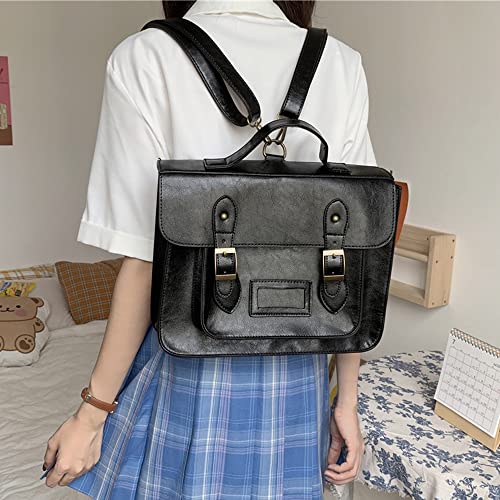 CUSALBOY Wednesday Aesthetic Backpack For Teens Y2K Gothic Preppy Backpack Japanese Leather Book Bag Wensday Backpack (black)