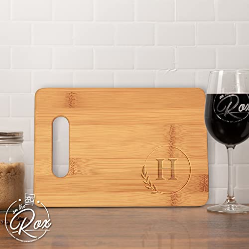 On The Rox Monogrammed Cutting Boards - 9β x 12β A to Z Personalized Engraved Bamboo Board (H) - Large Customized Wood Cutting Board with Initials - Wooden Custom Charcuterie Board Kitchen Gifts