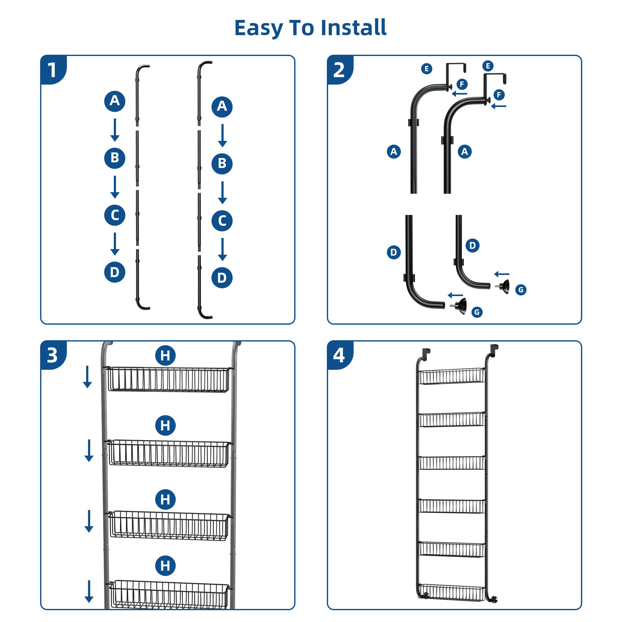 OTTOLIVES 6-Tier Over the Door Pantry Organizer Rack, Door Shelf Organizer with 6 Full Baskets, Heavy-Duty Metal Hanging Storage Door Spice Rack - Storage, Closet, Bathroom, Kitchen