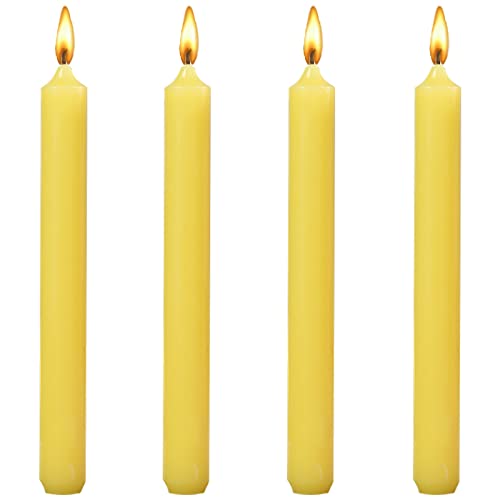 8 inch Taper Candles 4 Pack - Metallic Taper Spiral Candle Taper Candles - Unscented Dripless and Smokeless Home Décor - Dinner, Party, Wedding, Halloween, Churches (8 inch, Yellow)
