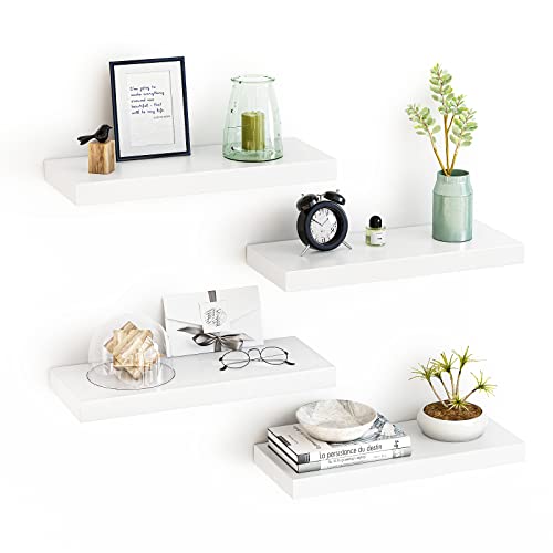 Fixwal Floating Shelf, Set of 4 White Shelves with Invisible Brackets, Decorative Wall Shelves for Bathroom Living Room Bedroom Kitchen Study(15 x5.9 x1.2in)
