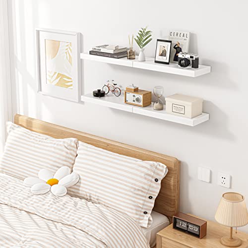 Fixwal Floating Shelf, Set of 4 White Shelves with Invisible Brackets, Decorative Wall Shelves for Bathroom Living Room Bedroom Kitchen Study(15 x5.9 x1.2in)