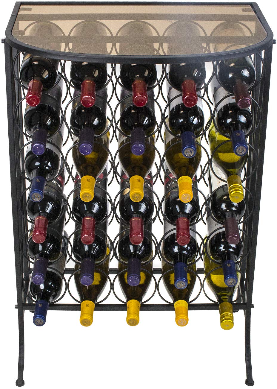 Sorbus Wine Rack Stand Bordeaux Chateau Style with Glass Table - Holds Bottles of Wine - Elegant French Style Wine Rack to Compliment Any Space - Minimal Assembly (Wine Stand - 30 Bottles)