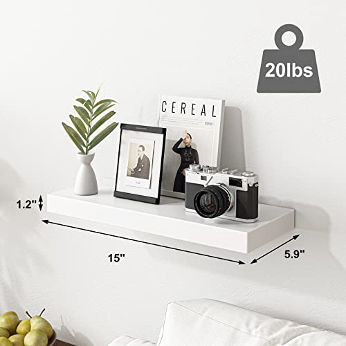 Fixwal Floating Shelf, Set of 4 White Shelves with Invisible Brackets, Decorative Wall Shelves for Bathroom Living Room Bedroom Kitchen Study(15 x5.9 x1.2in)