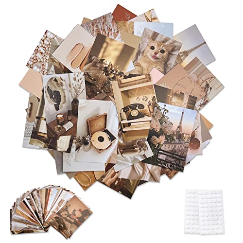 Inartato Cozy Wall Collage Kit Aesthetic Picture, Brown Photo Collage Wall Decor, Beige Vintage Wall Art Bedroom Decor for Teen Girls, Boho Poster Collage