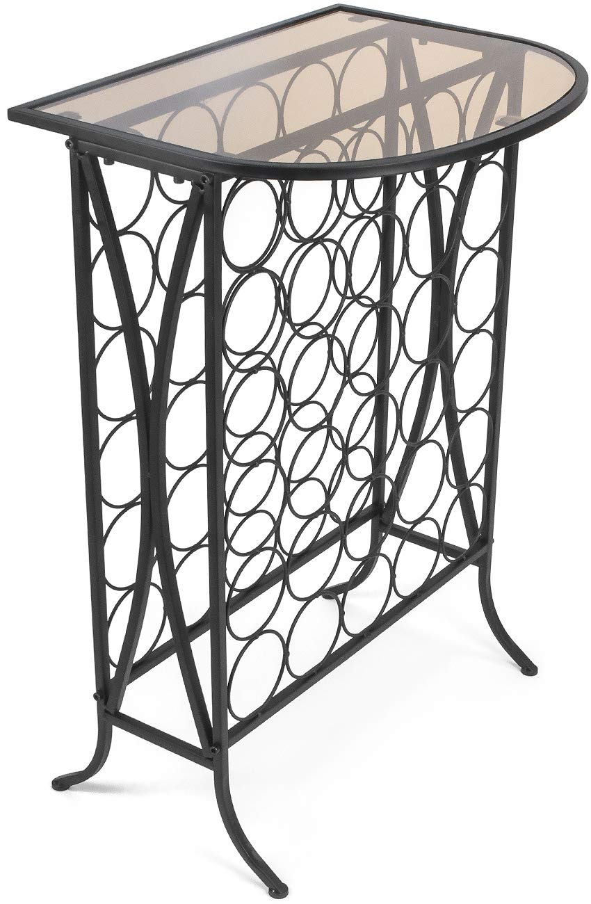 Sorbus Wine Rack Stand Bordeaux Chateau Style with Glass Table - Holds Bottles of Wine - Elegant French Style Wine Rack to Compliment Any Space - Minimal Assembly (Wine Stand - 30 Bottles)