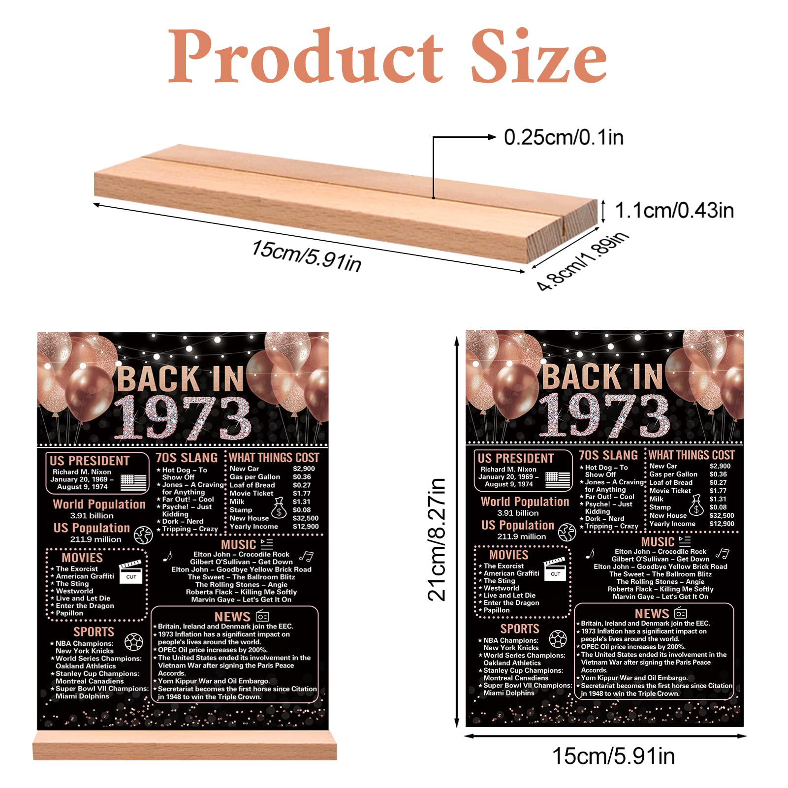 Trgowaul 50th Birthday Decorations Set: Includes Rose Gold Birthday Backdrop Banner 5.9 X 3.6 Fts, Rose Gold Back in 1973 Birthday Poster Acrylic Table Sign with Stand