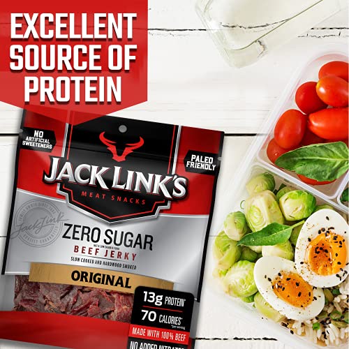 Jack Link's Beef Jerky, Zero Sugar, Paleo Friendly Snack with No Artificial Sweeteners, 13g of Protein and 70 Calories Per Serving, No Sugar Everyday Snack, 2.3 oz