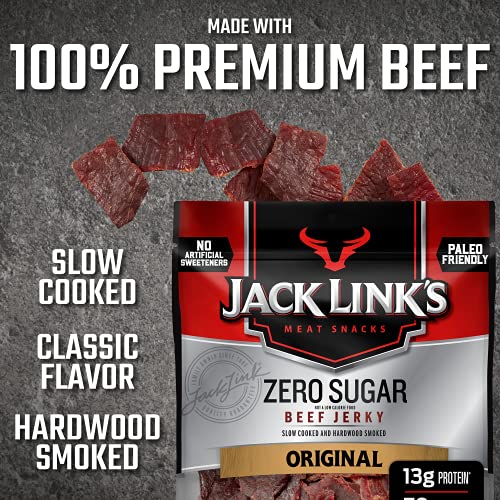 Jack Link's Beef Jerky, Zero Sugar, Paleo Friendly Snack with No Artificial Sweeteners, 13g of Protein and 70 Calories Per Serving, No Sugar Everyday Snack, 2.3 oz