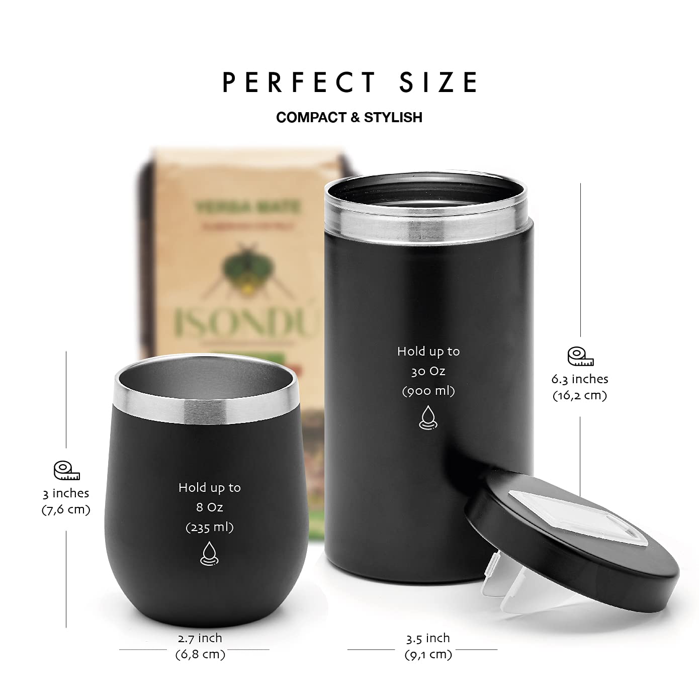 BALIBETOV Mate Cup and Canister Set - 304 Stainless Steel Mate Gourd and Kitchen Canisters with Pouring Lids for Easy Filling - Practical Canister for Any Food Such Rice, Flour, Coffee or Sugar