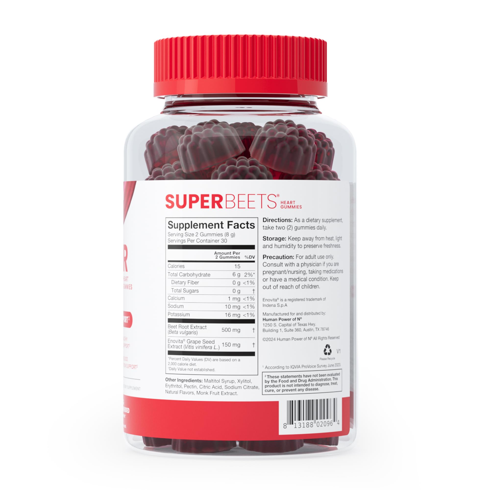 humanN SuperBeets Heart Gummies - Beet Gummy with Energy Support, Grape Seed Extract & Beetroot Powder, Sugar Free - Pomegranate Berry Flavor, 60 Count