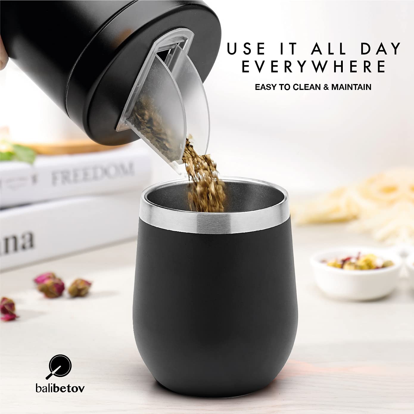 BALIBETOV Mate Cup and Canister Set - 304 Stainless Steel Mate Gourd and Kitchen Canisters with Pouring Lids for Easy Filling - Practical Canister for Any Food Such Rice, Flour, Coffee or Sugar