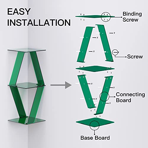 Artrak Wall-Mounted Corner Shelf, Modern Acrylic Floating Shelf, Durable & Sturdy Wall Shelf for Bedroom, Living Room, Bathroom, & Office, Decorative Wall Storage Shelf, Green