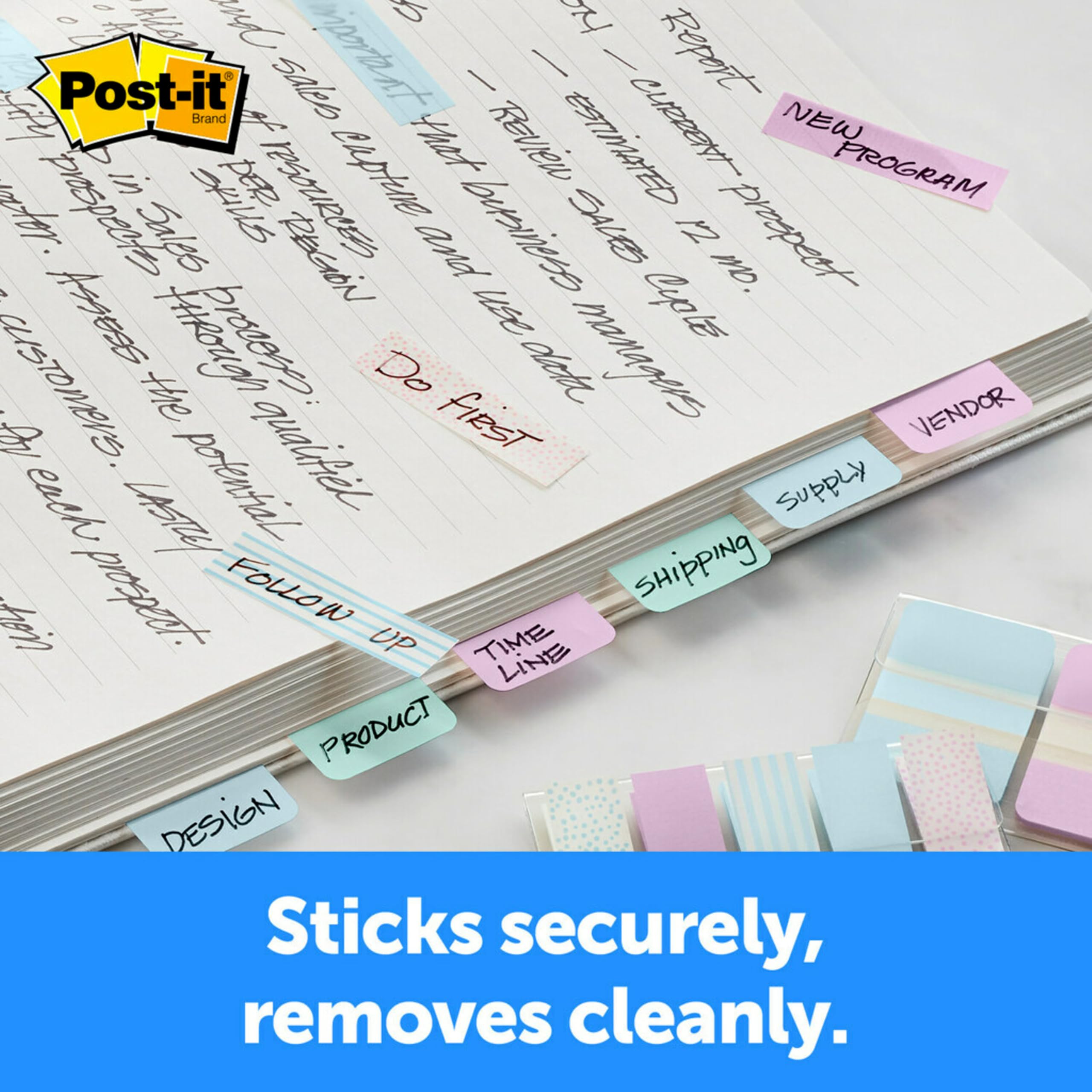 Post-it Durable Tabs, 36/pack, 24/case, 1 in Wide, Gradient Blue, Pink, Clear (686-GRDNT)
