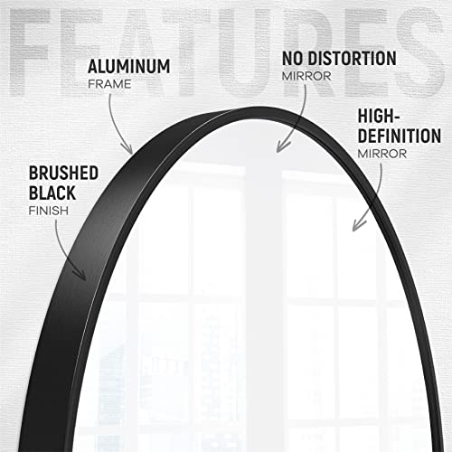 EMI HOME Black Round Mirror for Wall, 20 Inch Round Bathroom Mirror, Black Circle Mirror for Wall with Brushed Black Aluminum Frame, Circular Large Round Black Mirror