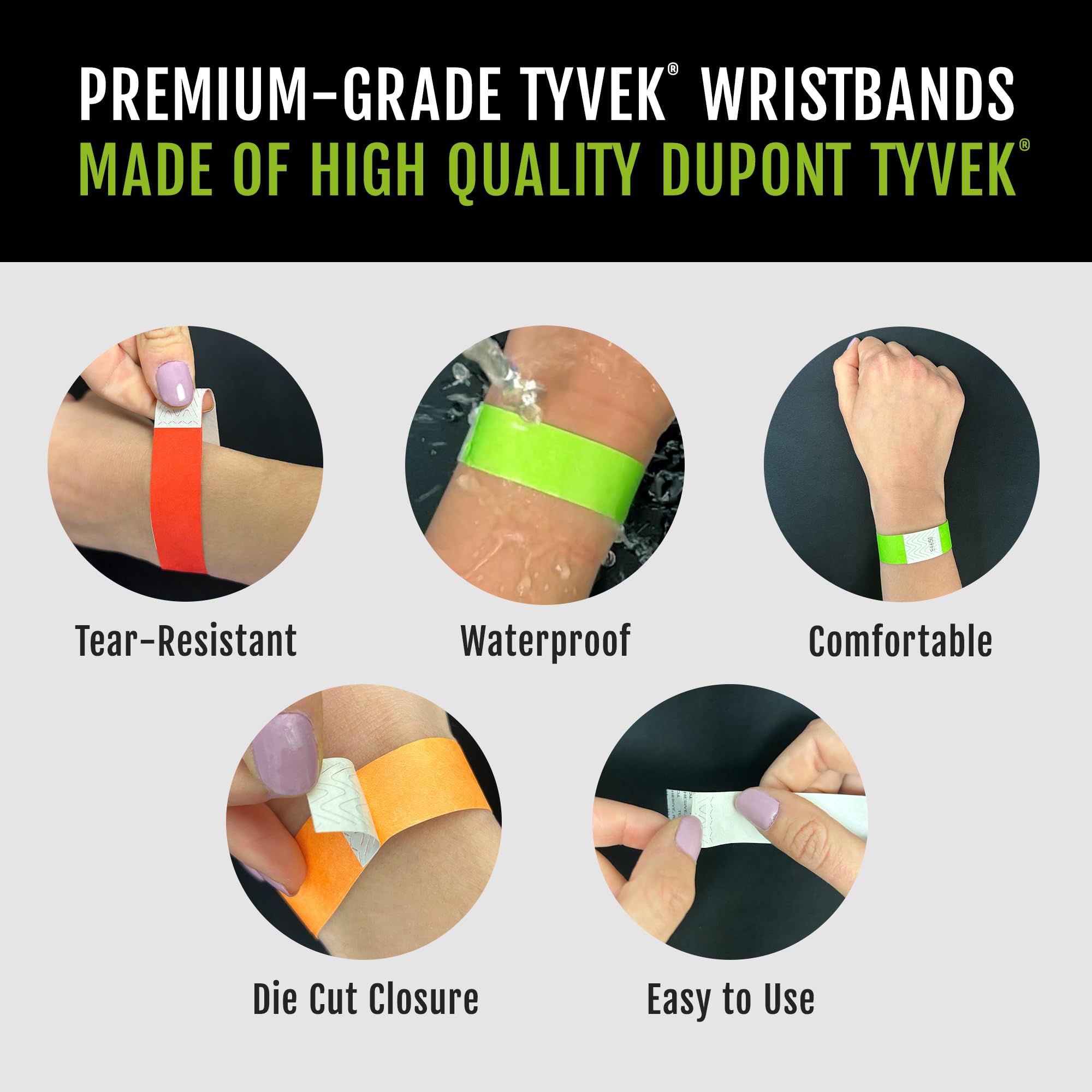 WristCo 3/4" Tyvek Wristbands | Lightweight |Durable | Waterproof | Great for Events and Screening | Neon Yellow | 500 Paper Wristbands
