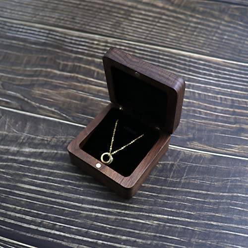 DSHOM Natural Walnut Wooden Necklace Gift Box Pendant Storage Case Jewelry Display Box for Anniversary Propose Christmas