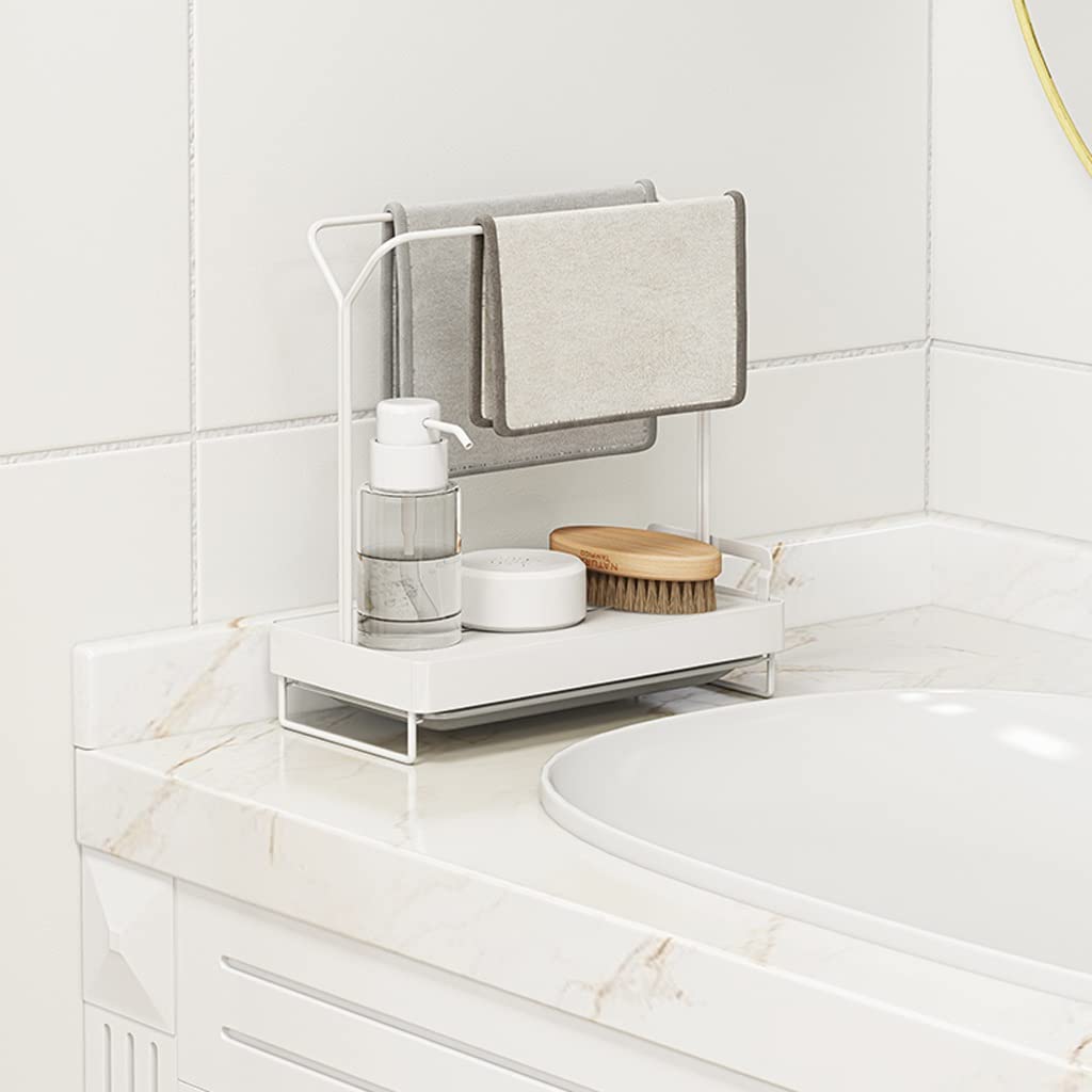 LUVADU ZCX Sink Organizer Sink Storage Drain Rack for Kitchen, Sponge Brush Soap Dishcloth Rack Soap Dispenser Organizer