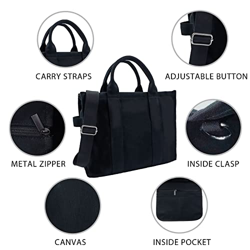 MOAIXUP Canvas Tote Bag for Women, Travel Crossbody Bag, Handbag for School and Office(black, Medium)
