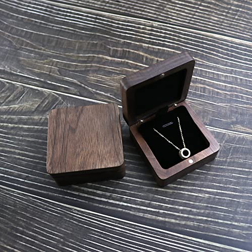 DSHOM Natural Walnut Wooden Necklace Gift Box Pendant Storage Case Jewelry Display Box for Anniversary Propose Christmas