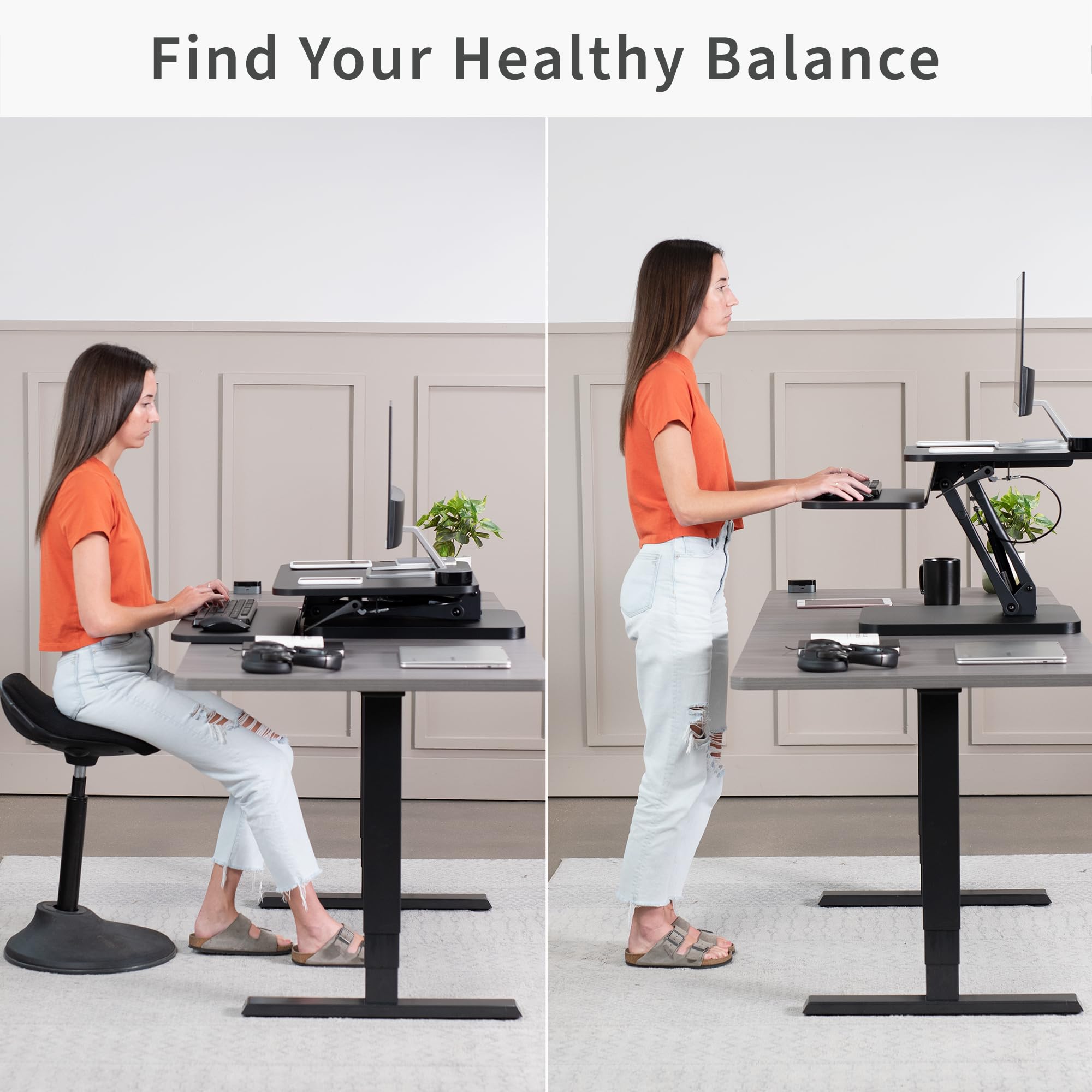 VIVO Black Height Adjustable 25 inch Standing Desk Converter, Compact Sit Stand Tabletop Monitor Riser Workstation, DESK-V001G