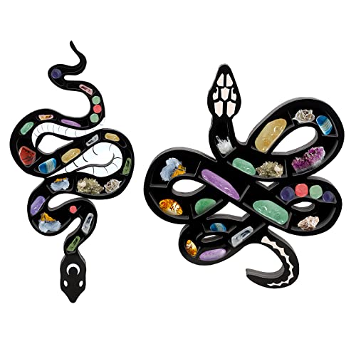 Takefuns Cat/Snake Shape Crystal Display Shelf, Wooden Floating Shelves, Wall-Mounted Crystals Stones Display Shelf, for Living Room Home Office Decoration (Coiled Snake)
