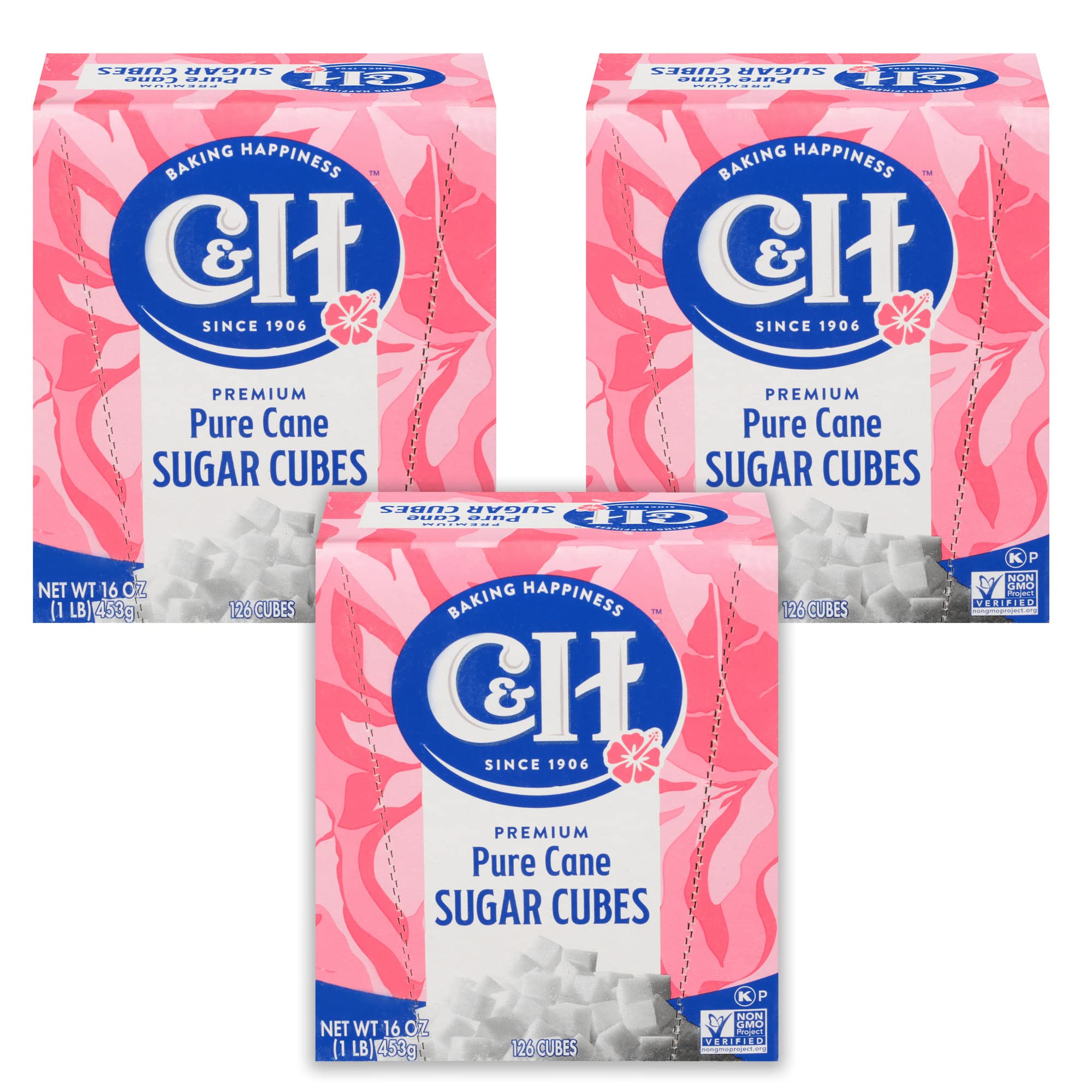 C&H Premium Pure Cane Sugar Cubes, 1 LB Box (Pack of 3)