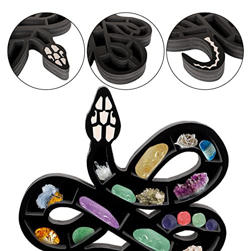 Takefuns Cat/Snake Shape Crystal Display Shelf, Wooden Floating Shelves, Wall-Mounted Crystals Stones Display Shelf, for Living Room Home Office Decoration (Coiled Snake)