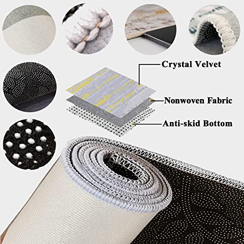 Black and Gold Marble Lines Kids Rug, Abstract Luxury Indoor Non-Slip Area Rugs, Machine Washable Breathable Durable Carpet for Front Porch Entryway Decor Doormats 5' by 7'