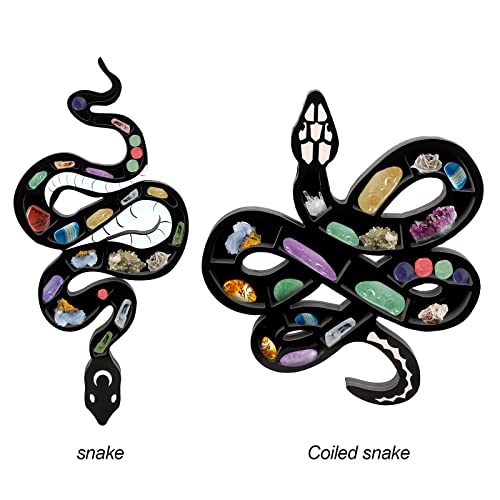 Takefuns Cat/Snake Shape Crystal Display Shelf, Wooden Floating Shelves, Wall-Mounted Crystals Stones Display Shelf, for Living Room Home Office Decoration (Coiled Snake)