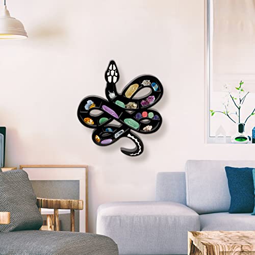 Takefuns Cat/Snake Shape Crystal Display Shelf, Wooden Floating Shelves, Wall-Mounted Crystals Stones Display Shelf, for Living Room Home Office Decoration (Coiled Snake)