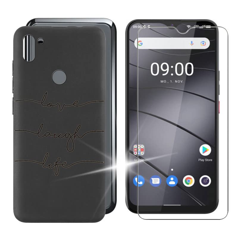 Ikiiqii Cover for Gigaset GS5 Lite (6.30") case Shell Soft Silicone TPU Black Phone Protective Cases + 9H Hardness HD Tempered Glass Screen Protector Film Protection -WM92
