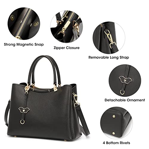 Kattee Women Soft Genuine Leather Satchel Bags Top Handle Crossbody Purses and Handbags (Black)