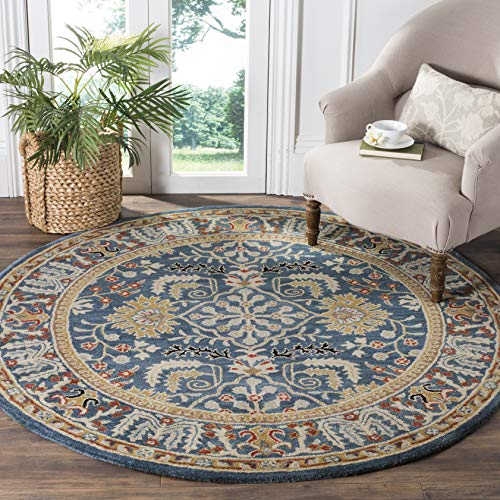 Safavieh Antiquity Collection 4' Round Dark Blue/Multi AT64B Handmade Traditional Oriental Wool Area Rug