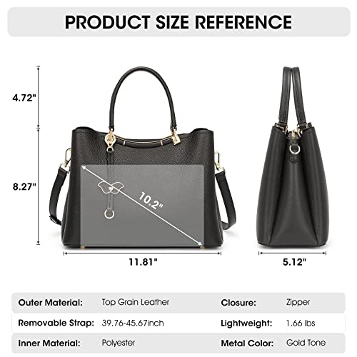 Kattee Women Soft Genuine Leather Satchel Bags Top Handle Crossbody Purses and Handbags (Black)