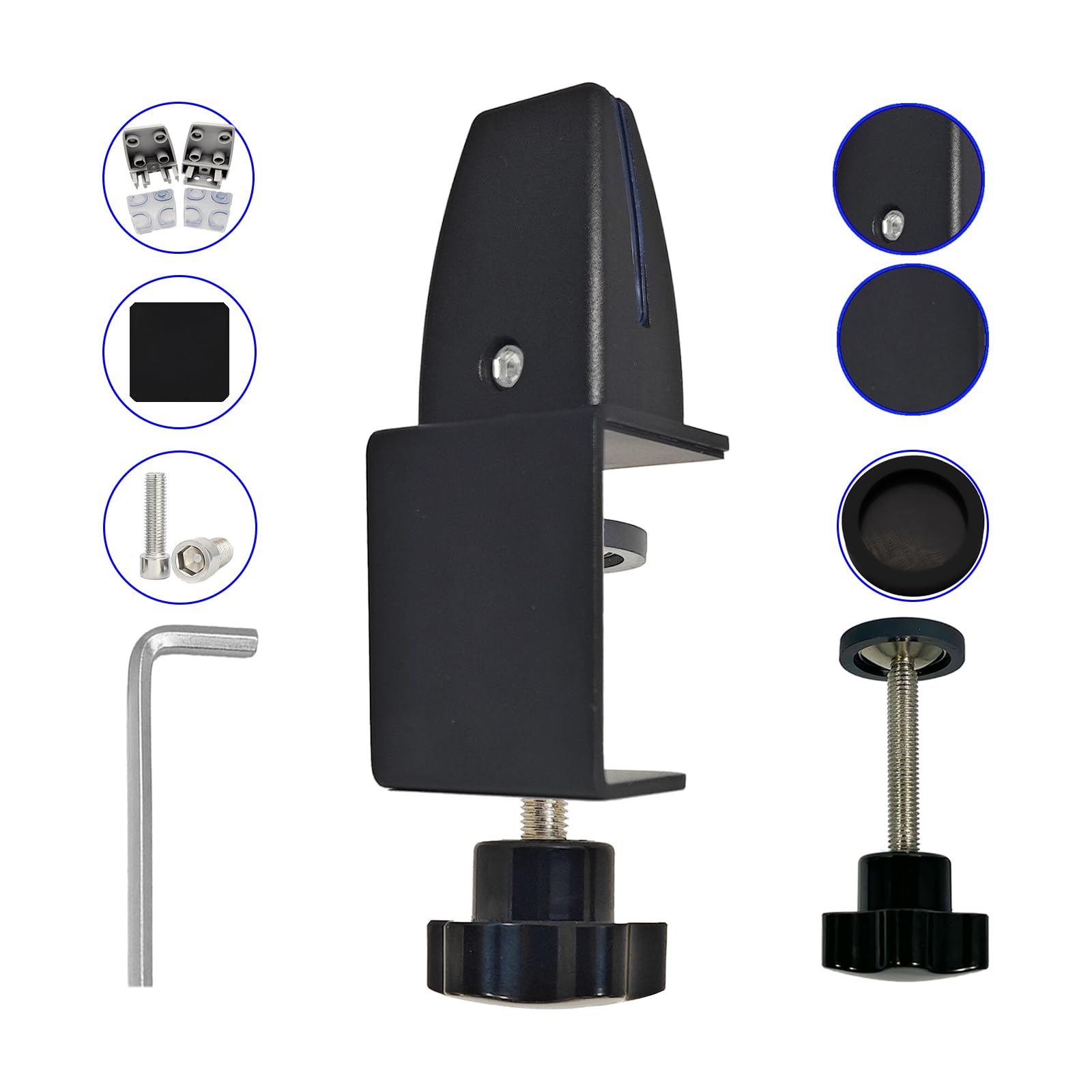 JSFURN Sneeze Guard Support Clamps 4 pcs, Adjustable Office Partition Clamp, Acrylic Desk Divider Clamps, Plexiglass Partition Clips, Aluminum Privacy Panel Clips, Punch-Free Partition Clips (Black)